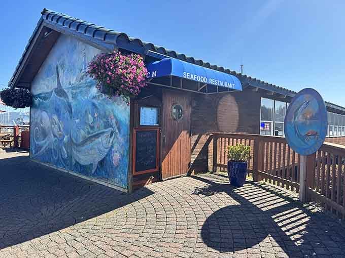 That ocean mural isn't just decoration, it's a promise of what's waiting inside for your taste buds.