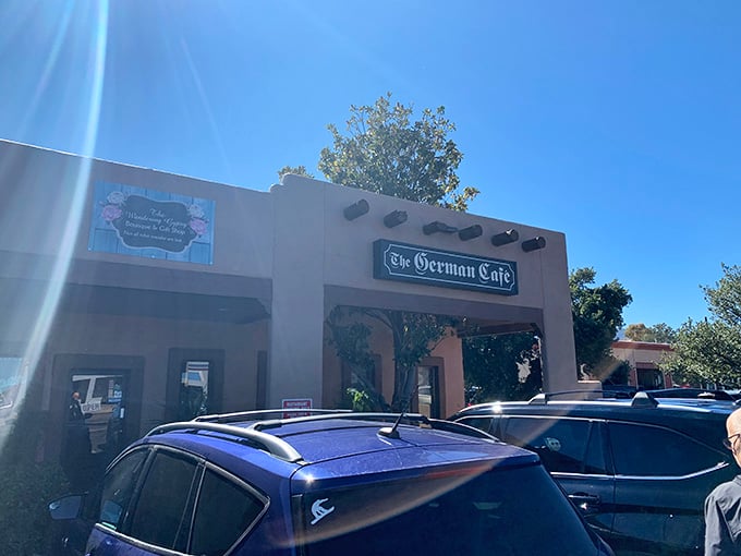 That adobe-style exterior hides some serious German culinary magic just waiting to transport your taste buds to Bavaria.