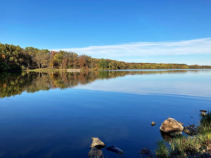 That mirror-perfect reflection on Pierce Lake rivals anything you'd find in a screensaver, except this one's actually real.