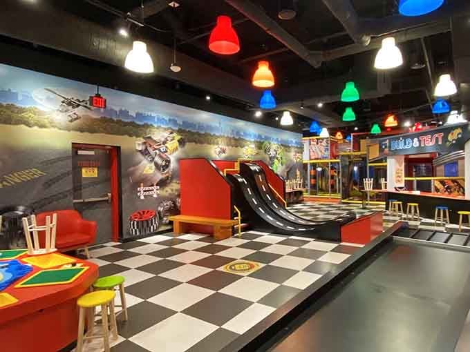 Where colorful lampshades meet checkered floors and LEGO dreams become reality in climate-controlled comfort.