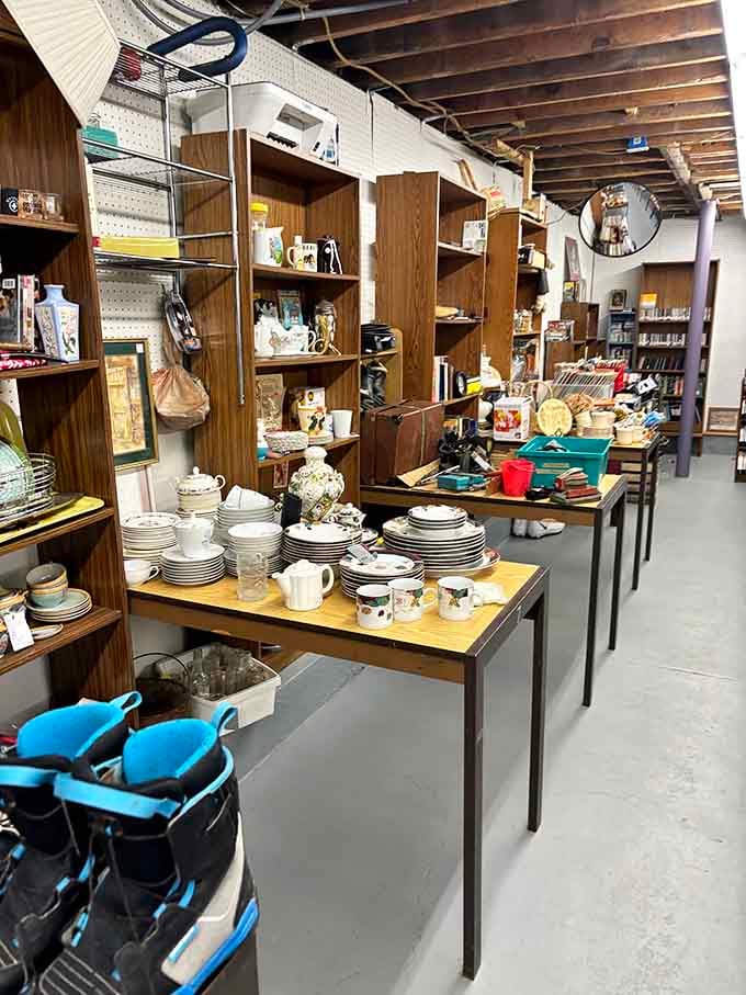 Vintage dishware and kitchen collectibles fill the shelves, offering everything from everyday pieces to special treasures for your home.