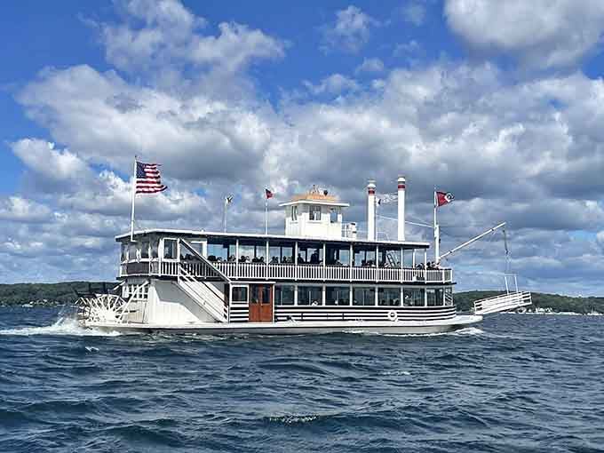 That paddlewheel churning behind this beauty creates the most satisfying soundtrack to your autumn adventure on the water.