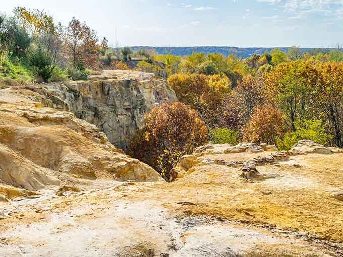 Golden sandstone formations that make you forget you're in Illinois and wonder if someone moved Utah here.