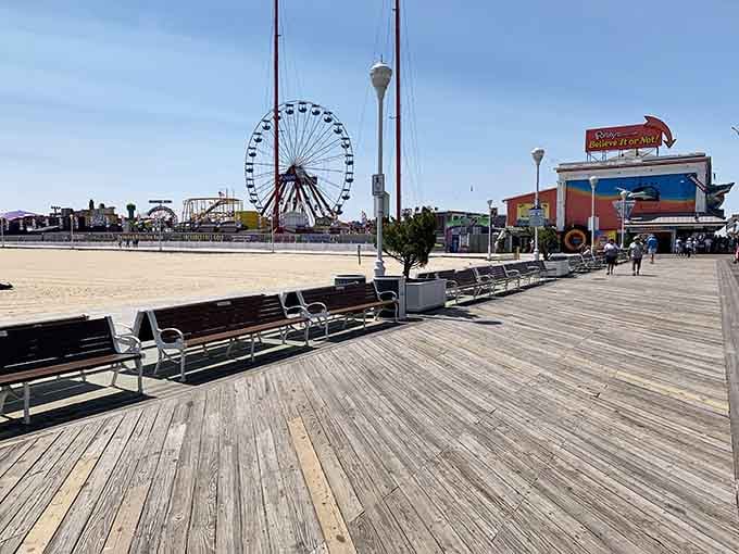 The boardwalk stretches toward infinity, promising adventure, questionable decisions, and at least three ice cream cones before dinner.