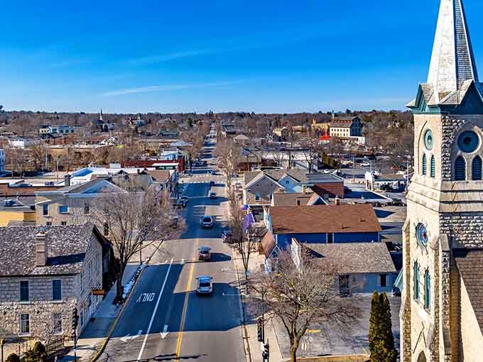 The view from up here shows a town that refused to let progress bulldoze its soul into a parking lot.