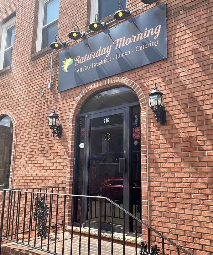 That brick archway entrance is like a portal to breakfast heaven, and you're about to step through it.