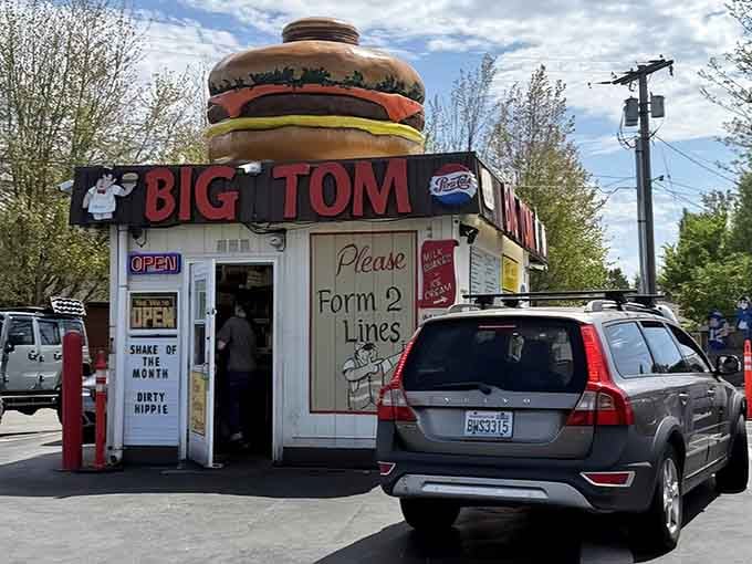 That giant burger on the roof isn't subtle, and honestly, neither is the deliciousness waiting inside.