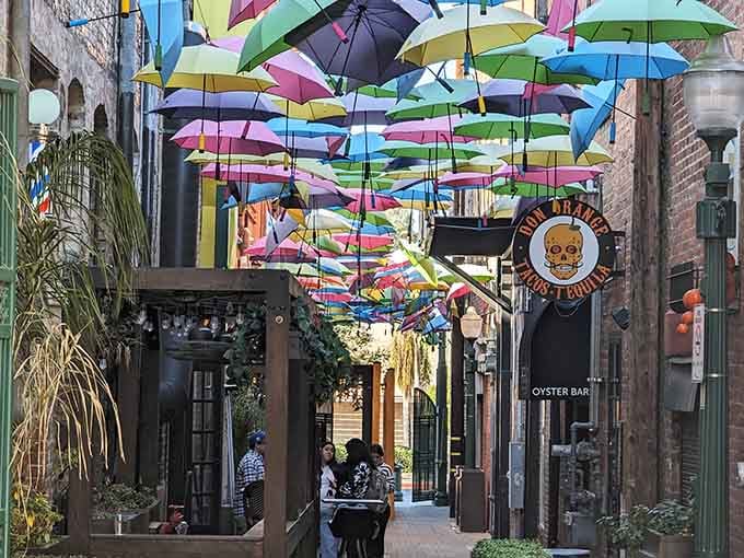 A rainbow decided to retire from the sky and take up residence in downtown Redlands instead.