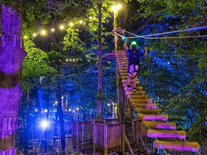 Experience the magic of Virginia&rsquo;s adventure park as you climb through glowing trees and vibrant lights for an unforgettable evening.