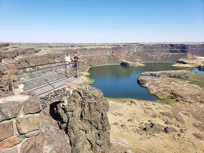 That viewing platform puts you right at the edge of geological history, minus the deafening roar.