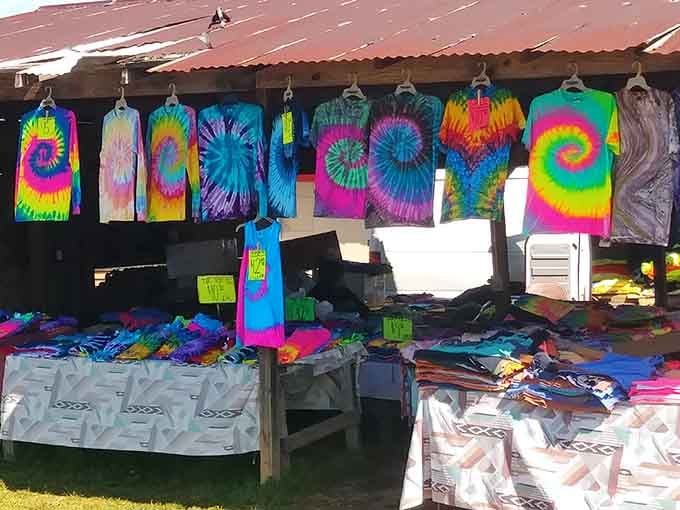 Rainbow spirals of tie-dye happiness hanging under rusty tin roofs prove the '60s never really left Alabama.