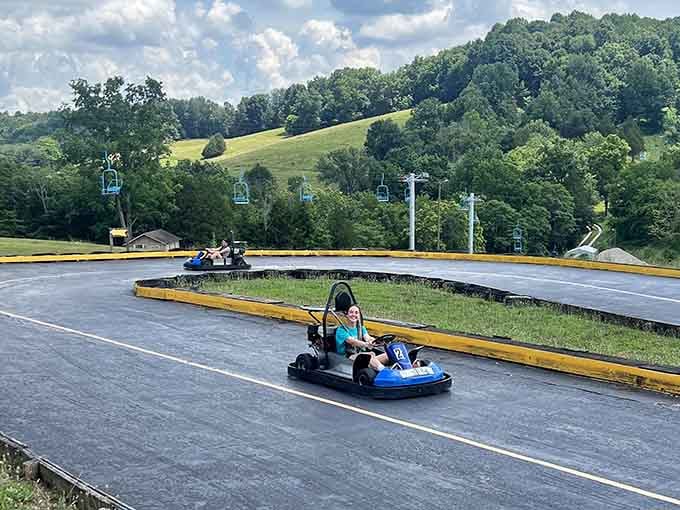 Racing down the mountain on go-karts with Kentucky's rolling hills as your backdrop&mdash;pure velocity meets natural beauty.