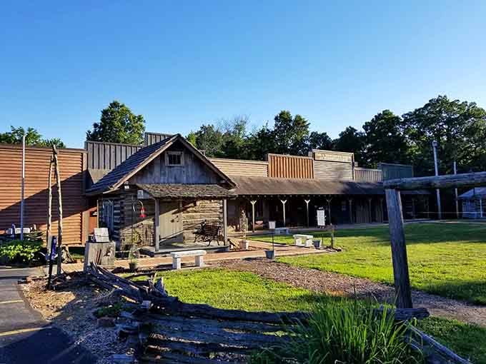 Morning light bathes the rustic structures in golden warmth, revealing the craftsmanship of builders who knew their trade.