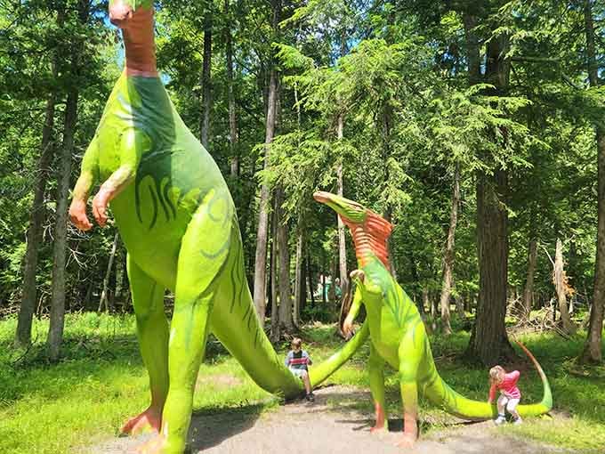 Concrete dinosaurs lounging in a Michigan forest? Stranger things have happened, but none quite this charming.