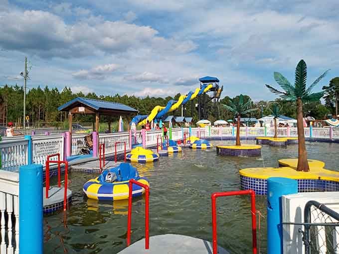 Island hopping without leaving Elizabethtown, where palm trees and water features create their own tropical ecosystem.