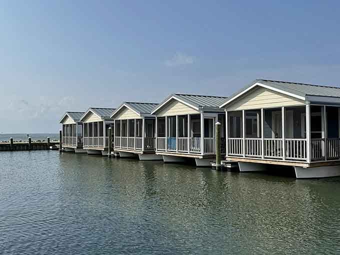 Each bungalow sits peacefully on the bay, ready to rock you gently to sleep tonight.