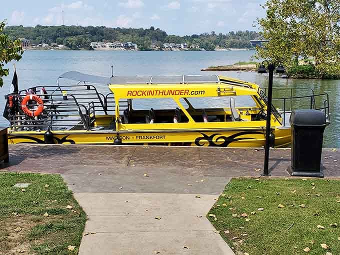 Docked and ready for adventure, this bright beauty waits at Madison's waterfront like a patient superhero between thrilling missions.