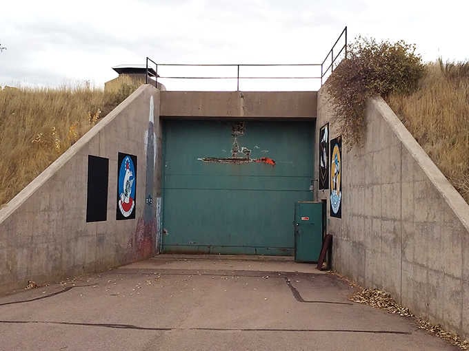The massive blast door entrance leads underground to where crews once monitored nuclear missiles during America's tense Cold War era.