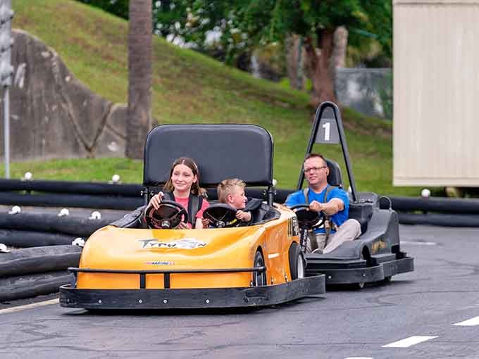 Young racers take the track seriously, channeling their inner Mario Andretti at a blistering fifteen miles per hour.