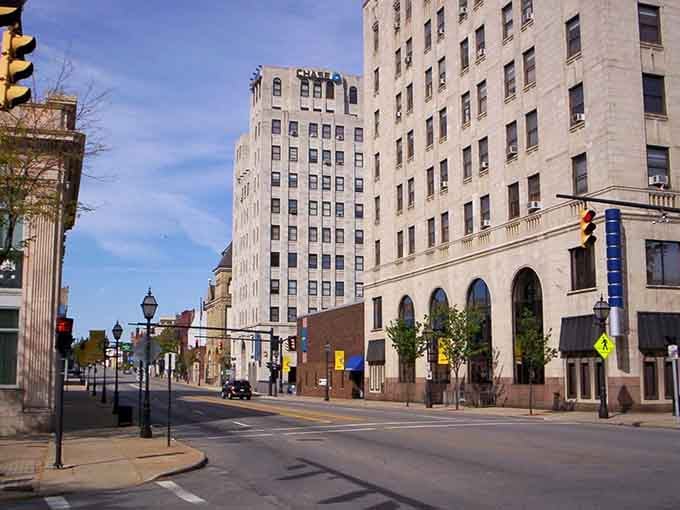 Mansfield's downtown architecture reaches skyward with the confidence of a city that remembers its prosperous industrial glory days.