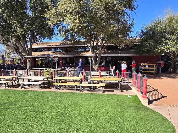 Blue skies, picnic tables, and a barn full of good food make this the perfect Arizona gathering spot.