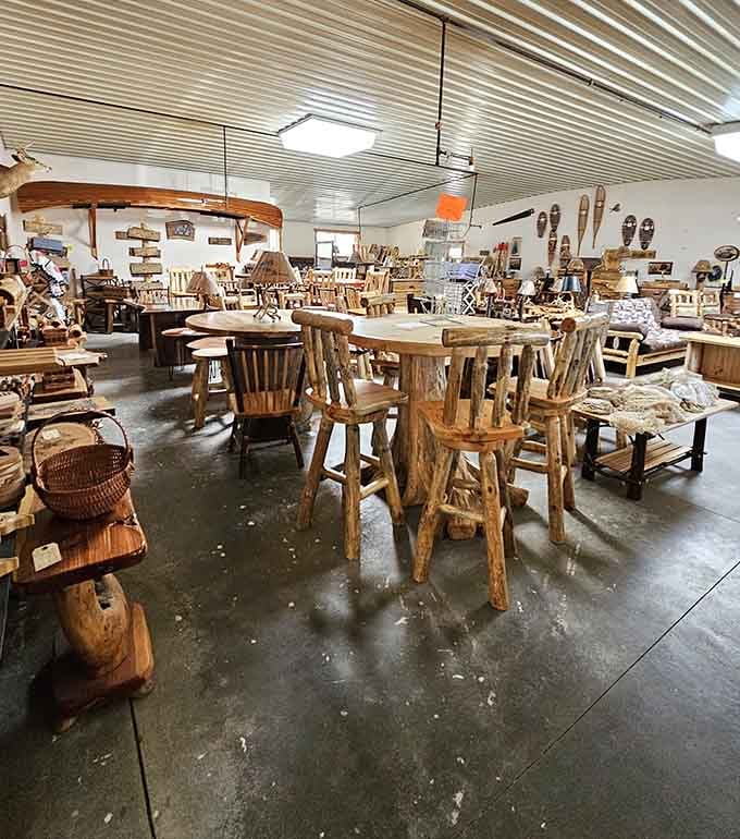 Handcrafted wooden furniture fills every corner, proving that quality craftsmanship never goes out of style or fashion.