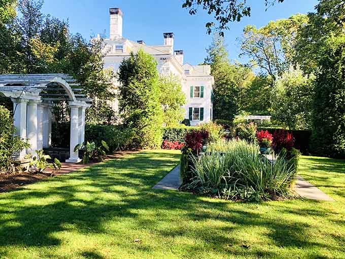 That white pergola isn't just garden decoration, it's basically an open invitation for your best life decisions.