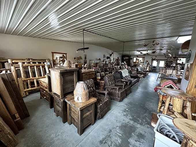 From rustic log furniture to elegant dining sets, this showroom makes your home furnishings look sadly inadequate.