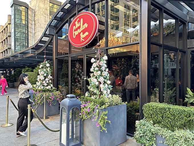 That red circular sign is your beacon to botanical bliss, where flowers meet fine dining in downtown Atlanta.