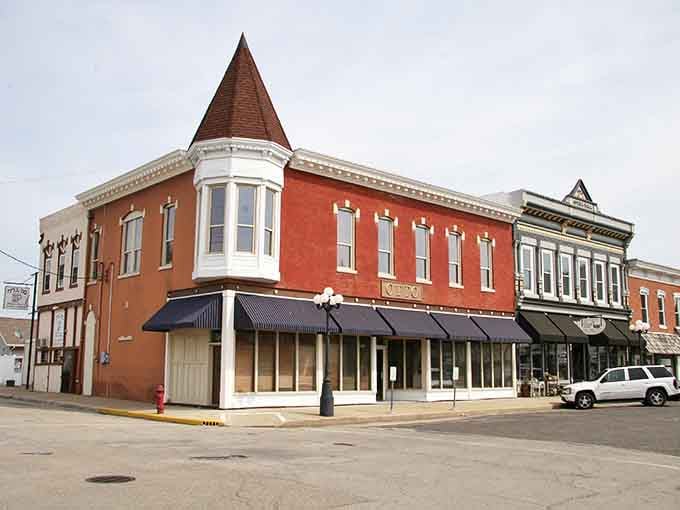 Downtown Arcola's historic buildings wear their age like a badge of honor, turrets and all.