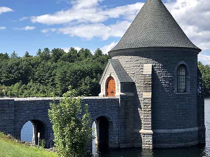 That stone tower rising from the Barkhamsted Reservoir looks like something from a medieval fantasy novel come to life.