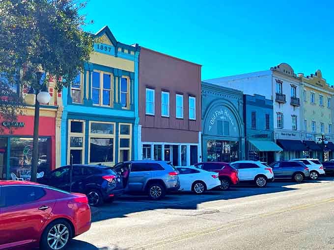 These buildings wear their colors with the confidence of someone who knows they look good and doesn't need your validation.