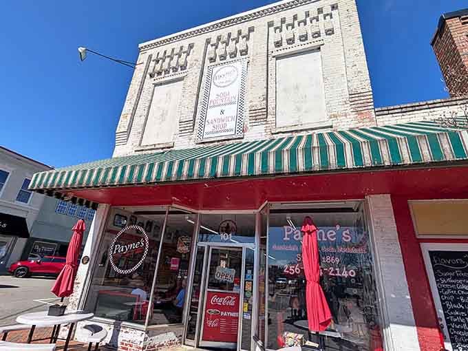 That green and white striped awning isn't just decoration&mdash;it's a portal to simpler times when soda fountains ruled.