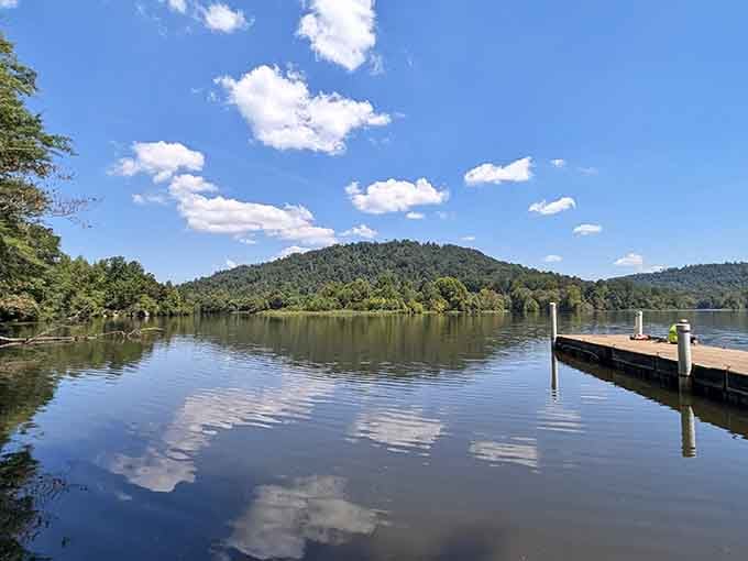 Water so still it mirrors the sky perfectly, like nature installed a giant reflective surface.