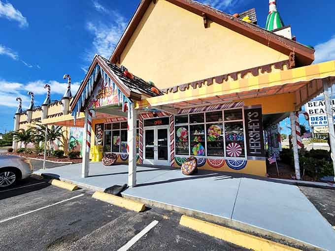 Those candy cane columns and whimsical details prove that architecture can be both functional and absolutely delightful simultaneously.