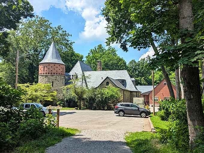 Framed by ancient oaks, this storybook building proves Kentucky knows how to blend Old World charm with natural beauty.