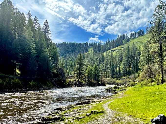 Where crystal-clear rivers meet towering pines, and your biggest decision is which fishing spot to claim first.