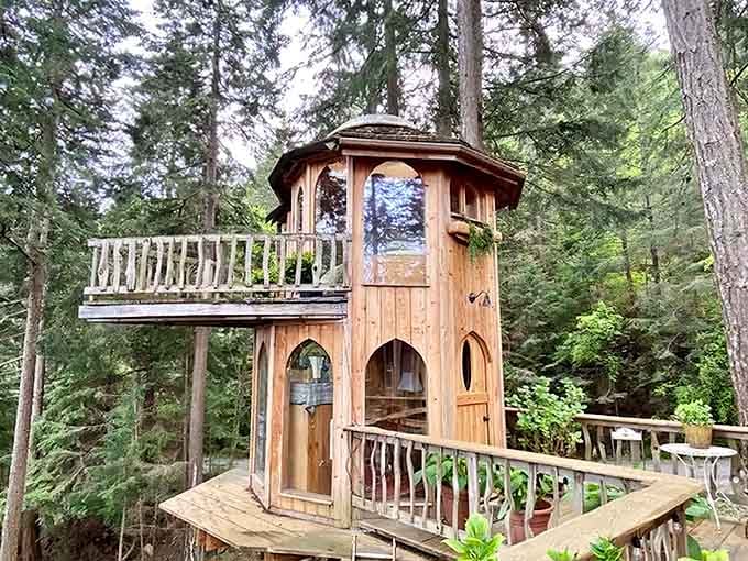 Those arched windows and curved wooden walls aren't just architecture, they're an invitation to step into another world entirely.