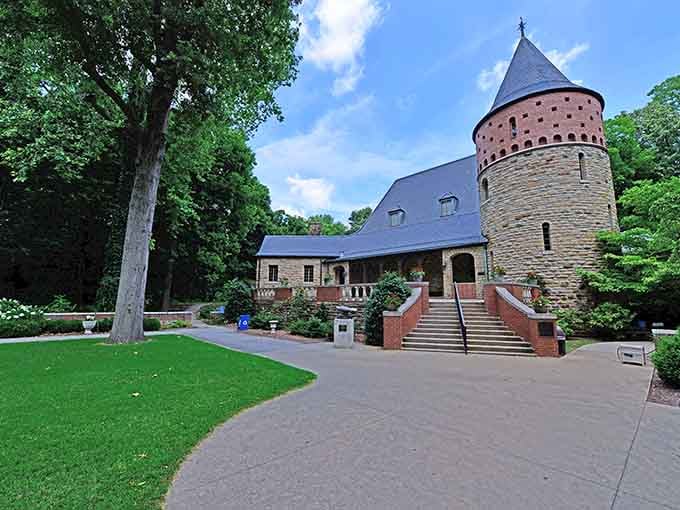 That stone tower rising from the trees looks like something from a European postcard, not western Kentucky.