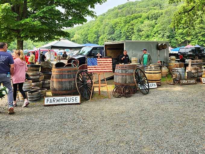 Weathered barrels and Americana meet lush hillsides, where farmhouse charm gets a second chance at life.