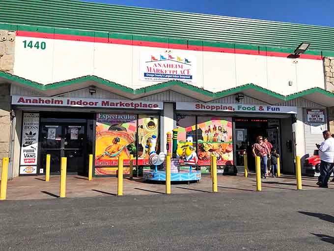 The unassuming exterior hides Orange County's best-kept shopping secret, where treasure hunting meets climate control in perfect harmony.