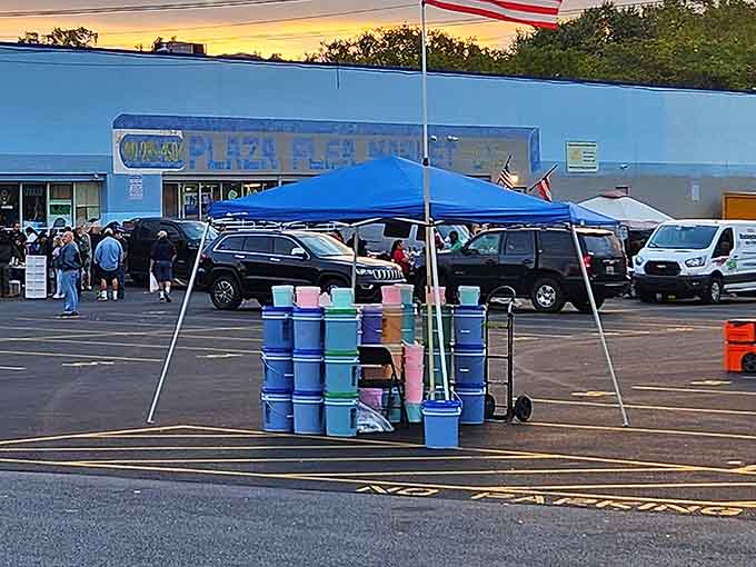 The blue building beckons bargain hunters like a siren song, promising treasures beyond those automatic parking lot doors.