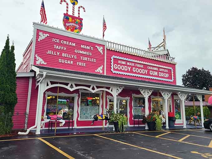 That pink and white striped building isn't a mirage, it's your gateway to sugar-fueled happiness and possible cavities.