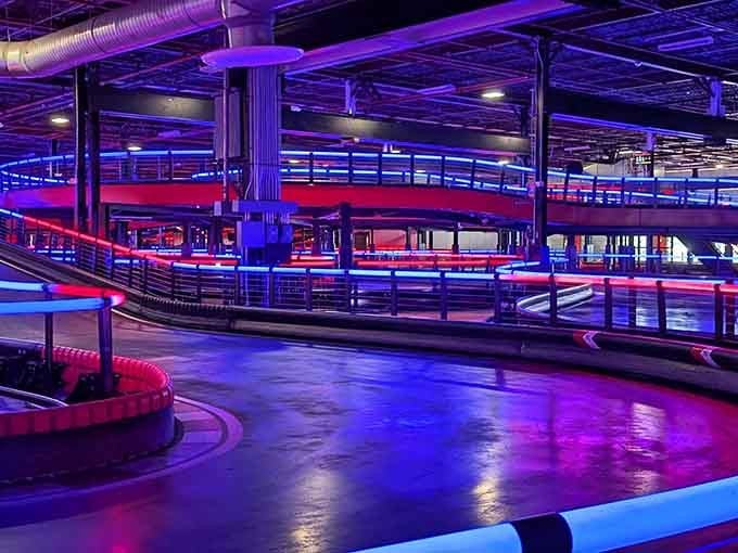 Those purple and red lights aren't just for show; they're setting the mood for the kind of speed your minivan never delivers.