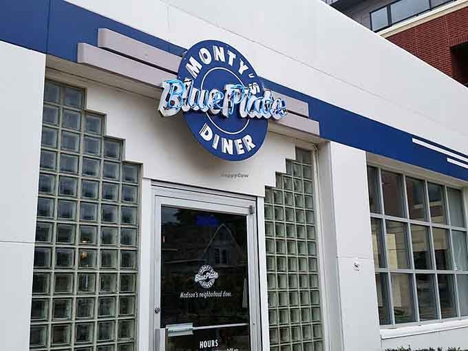 That distinctive blue and white exterior announces you've found breakfast nirvana in a former gas station.