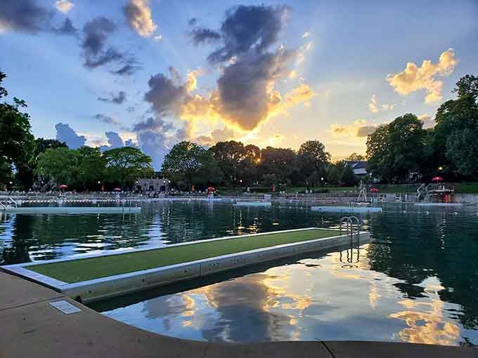 Golden hour transforms this former quarry into a mirror of clouds and sky, proving nature's best work sometimes needs human help.