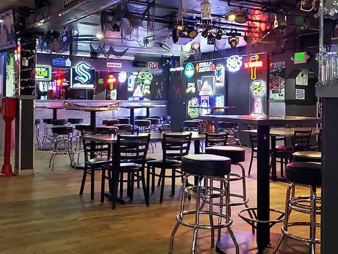 The neon glow beckons like a beacon for anyone who's ever dreamed of drinking in their dream garage.