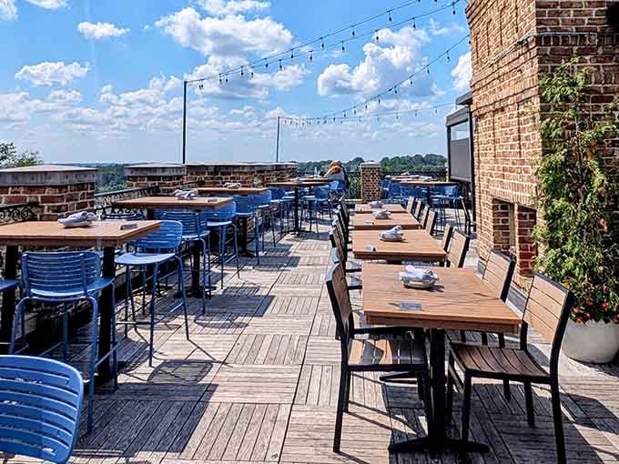 String lights and blue skies create the perfect backdrop for an afternoon that'll stretch into a memorable evening.