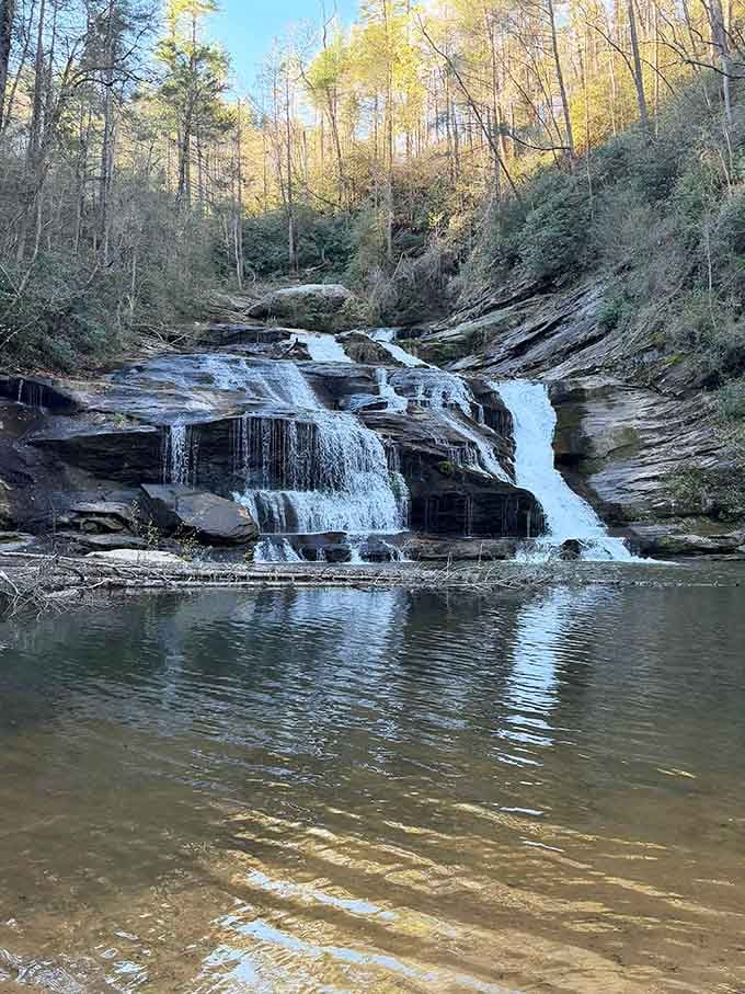 Water cascading over ancient rock like nature's own staircase to paradise.