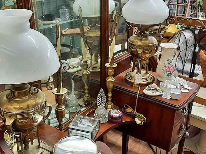 Beautiful vintage lamps and quality furniture pieces showcase the craftsmanship and style you just can't find in modern mass-produced items.